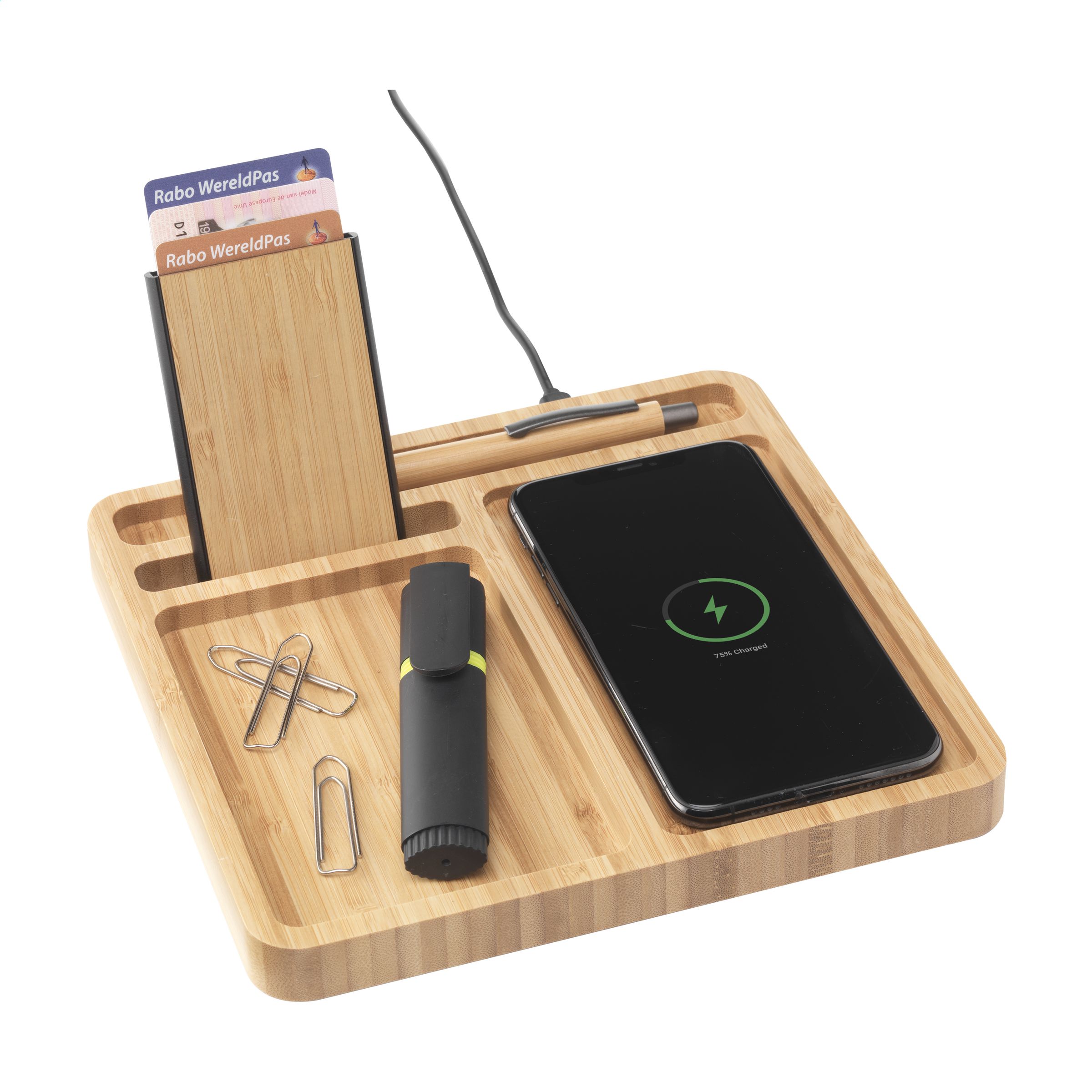 Bamboo Organizer charger (642844), printed chargers with logo