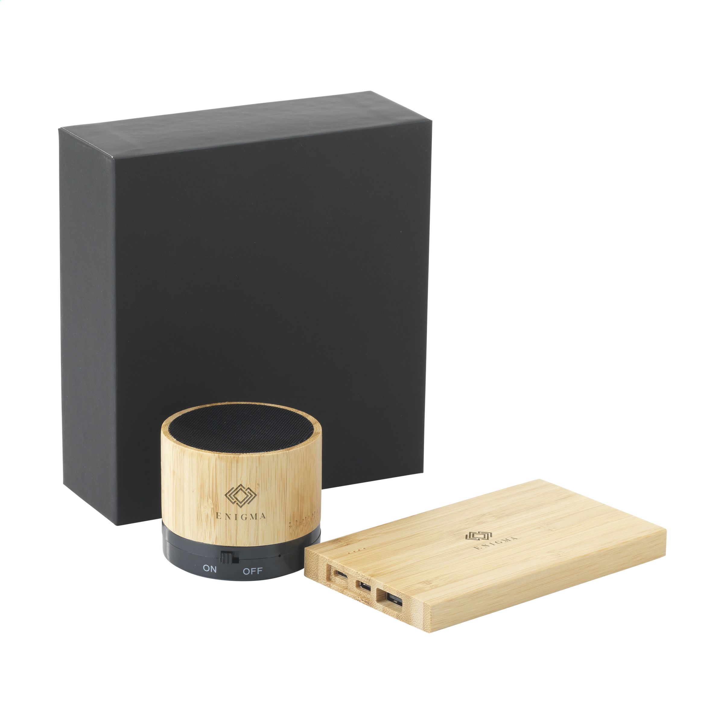 PowerBox Bamboo gift set (147744), printed power banks with logo