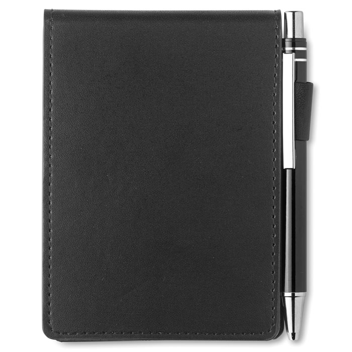 A7 notepad in PU pouch w/pen (MO8554-03), printed notebooks with logo